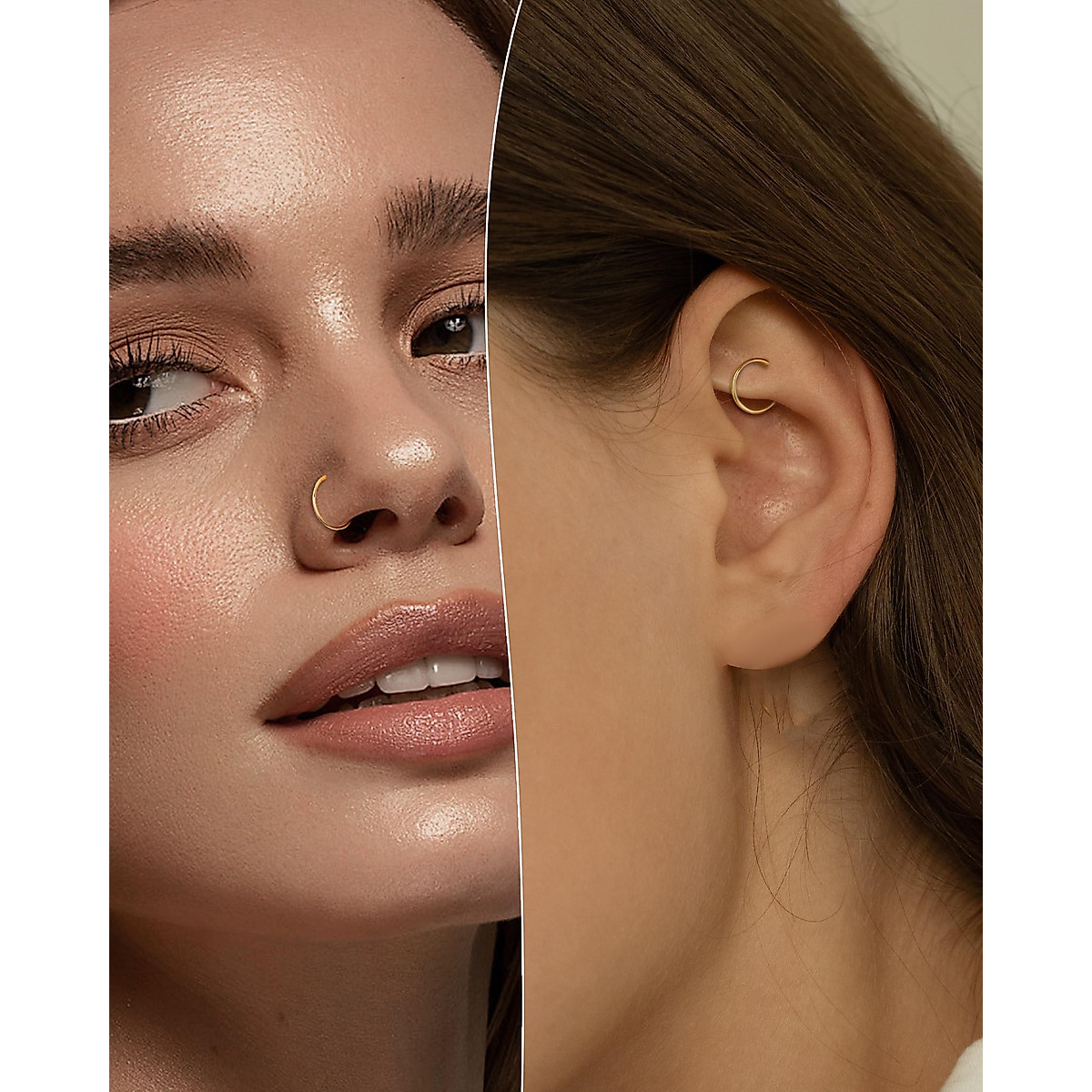 COCHARM 16G 14K Solid Gold Septum Nose Rings Yellow Gold Middle Helix Daith Earring Hoop 8mm Hinged Nose Hoop Nose Rings Yellow Gold Daity Piercing Jewelry