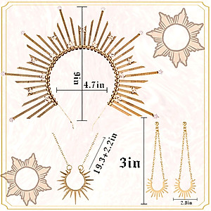 JeVenis 4 PCS Gold Halo Crown Baroque Headband Sun Goddess Tiara and Crown Sunburst Headband Cosplay Wedding Festival Headpiece