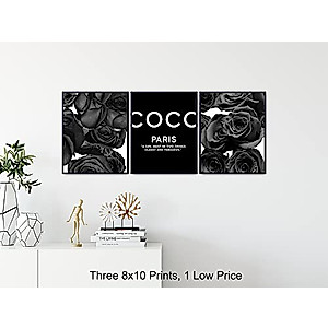 Motivational Inspirational Quote Set - Glam Wall Decor Artwork - Fashion Design Home Art - Bedroom, Living Room, Bathroom, Office - Luxury Gift for Women, Fashionista - Black Roses Set - UNFRAMED