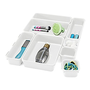 madesmart 8-Piece Interlocking Bin Pack Customizable Multi-Purpose Drawer, One Home Organization, BPA Free, White, 8 Count