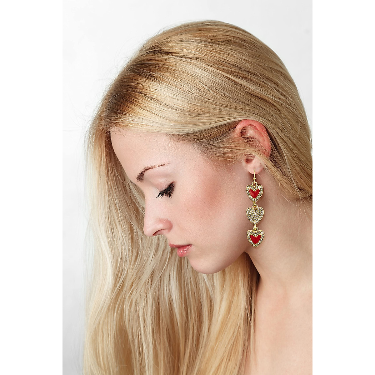 Retro Red Interlocking Heart Earrings for Women, Bling CZ Crystal Heart Dangle Earrings, Perfect Heart Jewelry as Valentine's Day Costume Ornament