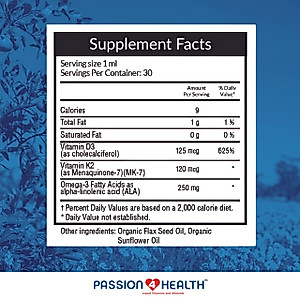 Passion 4 Health Organic Liquid Vitamin D3 (5000IU) + K2 (Mk-7) + Omega 3 Supplement - Support for Healthy Bones and Muscles (1)