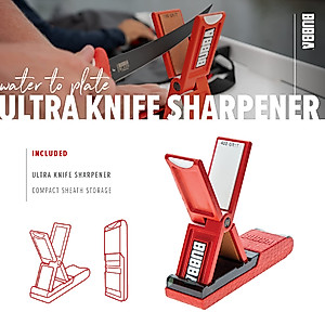 BUBBA Ultra Knife Sharpener with Non-Slip Grip Base and Sharpener Sheath for Manual Knife Sharpening for Any Blade