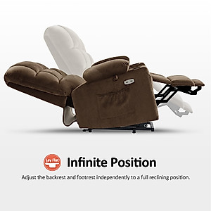 MCombo Large Lay Flat Dual Motor Power Lift Recliner Chair Sofa with Massage and Heat for Elderly People, Infinite Position, Fabric 7680 (Large-Regular, Brown)