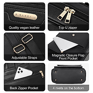 CLUCI Women Leather Laptop Backpack Durable College School Computer Bag Gifts for Women Fits 15.6 Inch Notebook Black