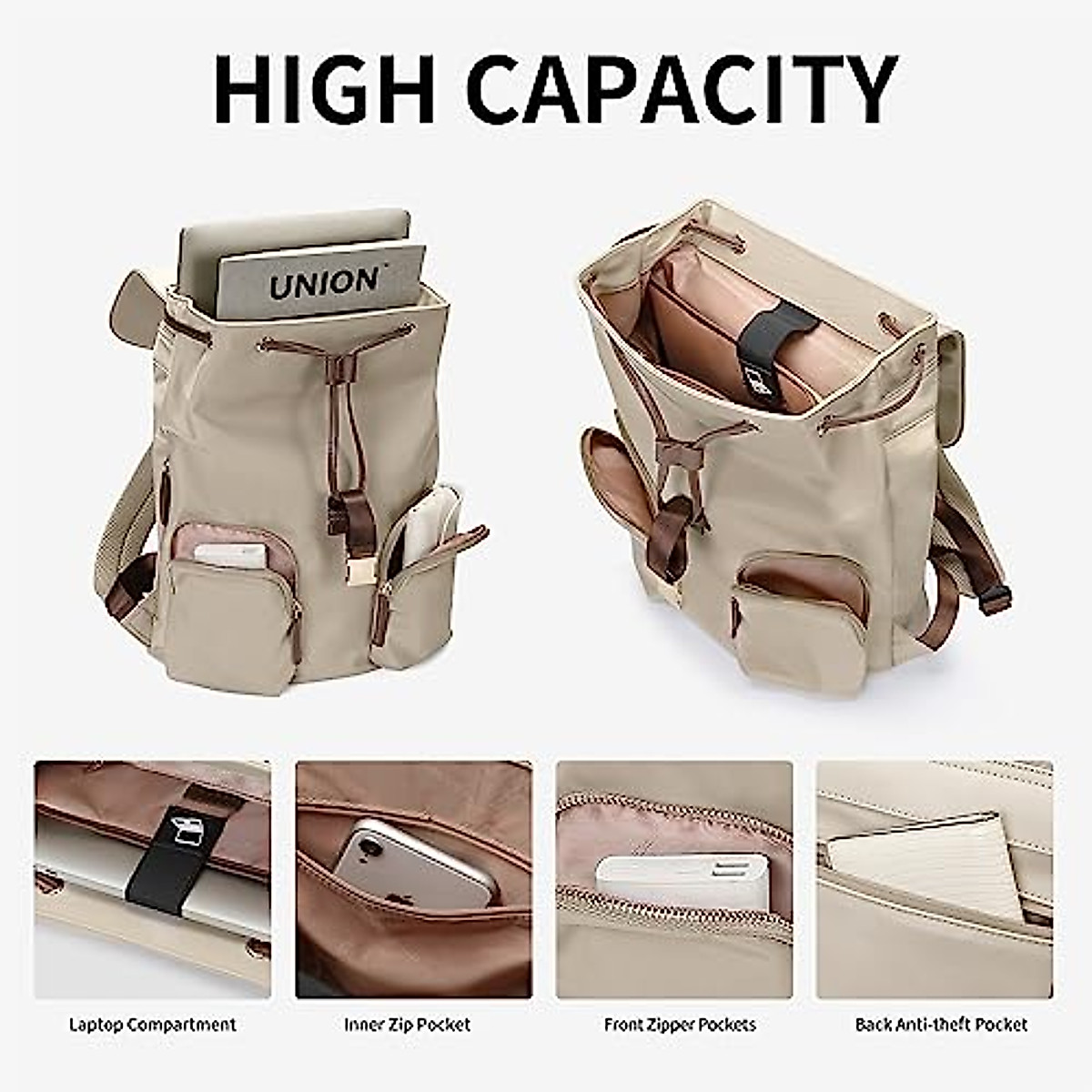 GOLF SUPAGS Laptop Backpack for Women College Computer Bag Work Travel Backpack Purse Fits 15 Inch Notebook (Apricot)