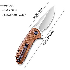 CIVIVI Durus Folding Pocket Knife –Everyday Carry Folder Knife with Satin D2 Blade G10 Handle, 3 Inch Flipper Knife with Liner Lock,Ball Bearing Pivot, Reversible Clip C906B (Brown)