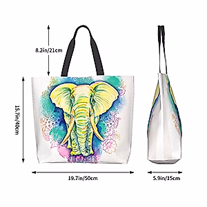 AuHomea Green Elephants Reusable Grocery Bags Big Capacity Shopping Bag Canvas Shoulder Tote Handbag For Women Girls