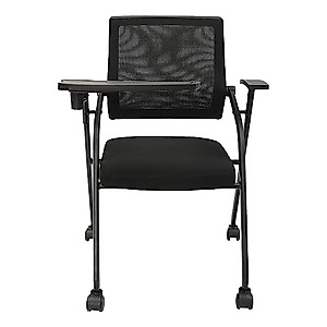 Tablet Arm Chair with Caster Wheels, Ergonomic Breathable Mesh Guest Nesting Stacking for Office School, Classroom, Training Conference, Waiting Room Black (with Desktop - 4pcs)