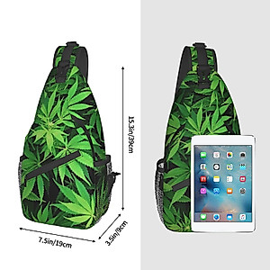 AMRANDOM Anti-Theft Crossbody Backpack Cannabis Leaf Green Weed Marijuana Sling Shoulder Bag for Men Women, Durable Adjustable Gym Bag Cycling Traveling Hiking Daypack, One Size