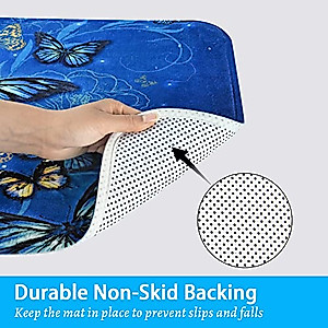 Claswcalor 4 Pcs Flower Butterfly Shower Curtain Set with Non-Slip Rug, Toilet Lid Cover and Bath Mat, Blue Floral Shower Curtain with 12 Hooks, Waterproof Fabric Shower Curtains for Bathroom Decor