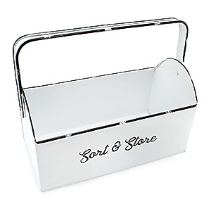 AuldHome Enamelware Rustic Caddy with Handle, Distressed White Farmhouse Sort and Store Carryall