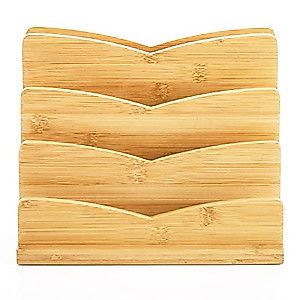 TOPZEA Mail Organizer Countertop, Bamboo Desk File Organizer Desktop File Holder 4 Slots Vertical Mail Sorter Holder file Rack Stand Letter Sorter Wood Desk Organizer for Envelope Document File Folder