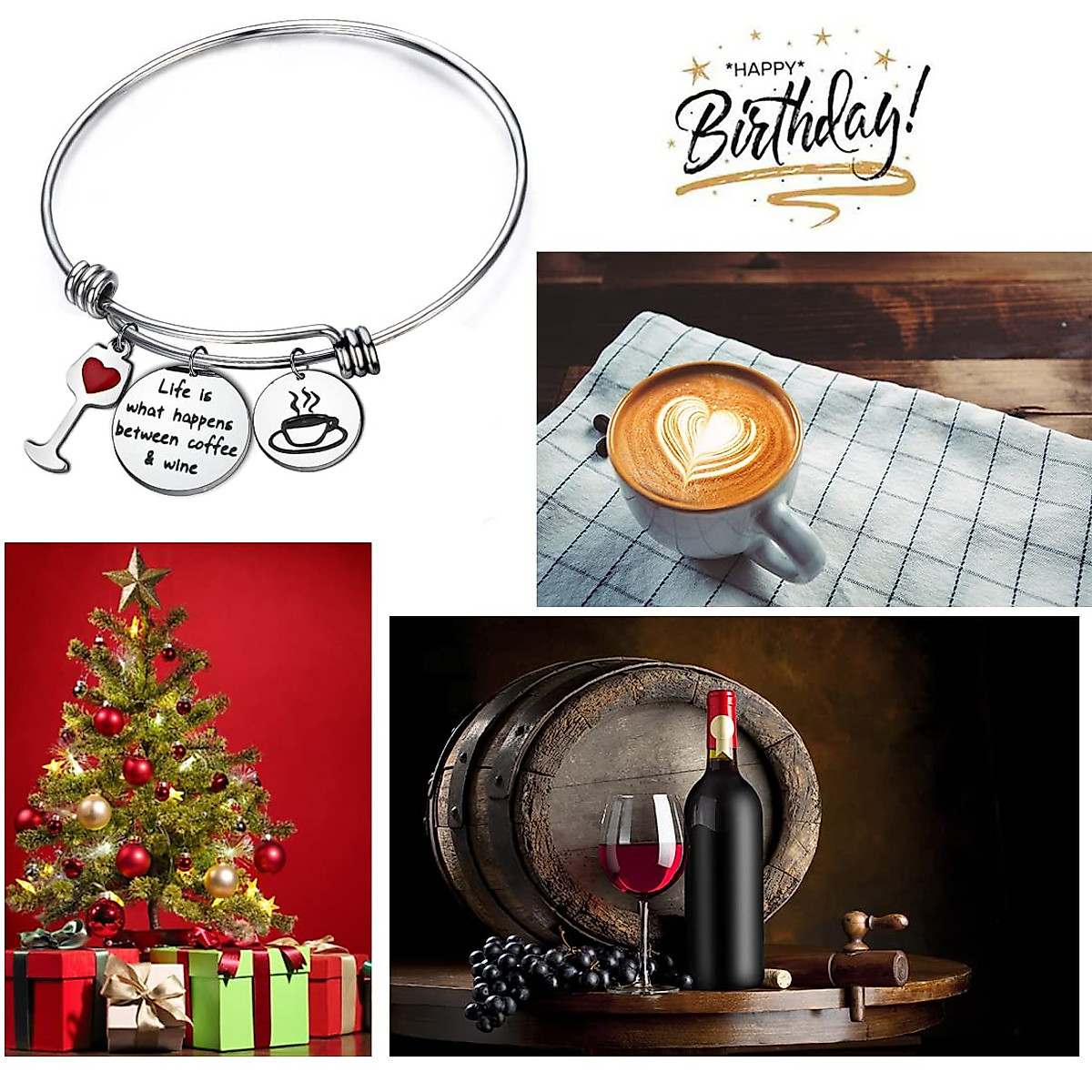 Gzrlyf Coffee Wine Charm Bracelet Barista Jewelry Life Is What Happens Between Coffee Love Gift Wine Lover Gift (coffee wine bracelet)