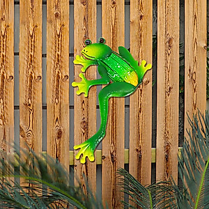 LIFFY Metal Frog Wall Decor Garden Frog Outdoor Decor Indoor Room Home Glass Wall Art Hanging Decorations Fence Decorative Ornaments Outside for Porch,Patio,Yard