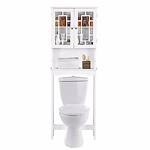 Giantex Over-The-Toilet Bathroom Storage Space Saver W/Adjustable Shelf and 2-Door Collect Cabinet Toilet Storage Organizer Rack (White)