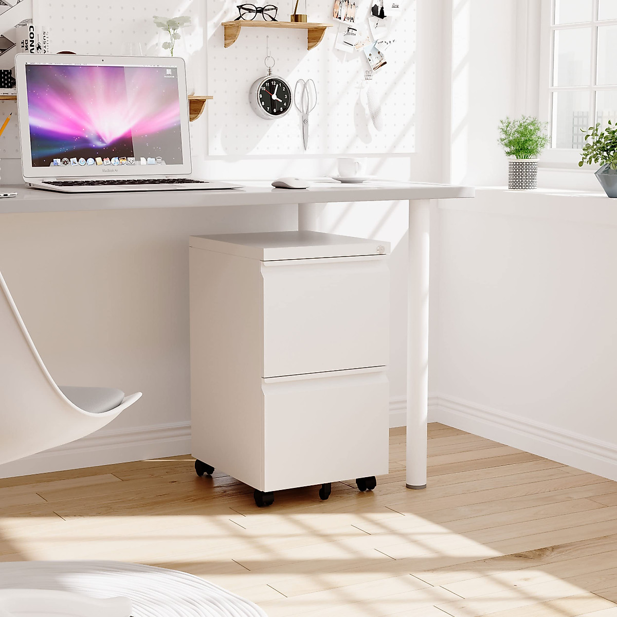 LISSIMO Metal File Cabinets with 2 Drawer,Under Desk Locking File Cabinet for Legal Letter Files, Office Storage Cabinet with Wheels Assembly Required White