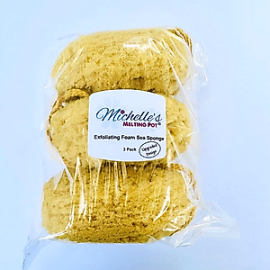 Michelle's Melting Pot Exfoliating Foam Sea Sponge, Natural Feel, Shower Loofah, Bath Sponge, Rich Lather (Set of 3)