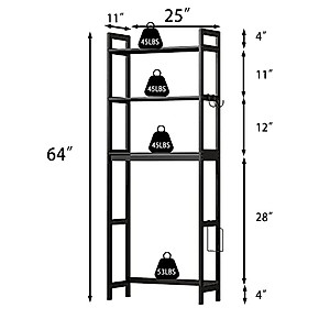 Bonzy Home Over The Toilet Storage, Bamboo 3 Tier Bathroom Organizer Space Saver Bathroom Shelf Freestanding Toilet Stands with Hooks