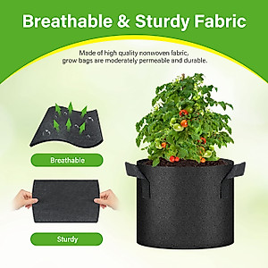 HealSmart 6-Pack 5 Gallon Nonwoven Grow Bags, Aeration Fabric Pots with Handles, Suitable for Garden Fruits, Vegetables and Flowers, Black