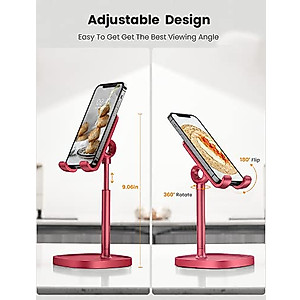 LISEN Cell Phone Stand,Angle Height Adjustable Stable Cell Phone Stand for Desk,Sturdy Aluminum Metal Phone Holder (Red)