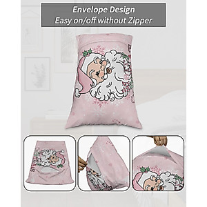 Edwiinsa Blush Pink Santa Pillow Covers Standard Size Set of 2 Bed Pillow, Plush Soft Comfort for Hair/Skin Cooling Pillowcases with Envelop Closure 20x26 Inches Christmas Romantic Snowflake Berry