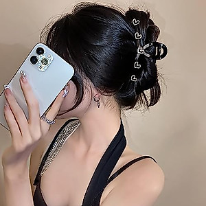 Valentine Heart Hair Clips Large Hair Claw Clip for Thick Hair for Women Girls Hair Styling French Hair Barrette Heart Charms Rhinestone Non-Slip Hair Accessories Hairpin Large Banana Clips 1Pcs