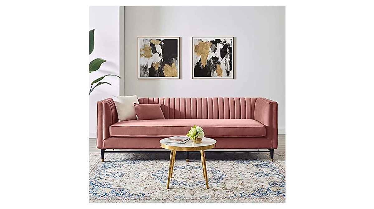Modway Devote Dusty Rose Velvet Sofa - Vintage Glam & Durable