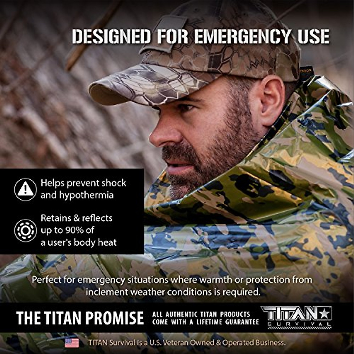 TITAN Survival Mylar Survival Blankets 5 Pack 52” x 82” - 90% Heat Retention & Waterproof Design - Emergency Blanket Cold Weather Protection & Survival Kits - Durable Space Blanket for Outdoor Use