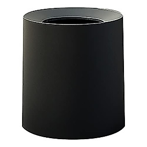 Modern Round Waste Basket - 2.1Gal/7.9L Open Top Trash Bin - Black Garbage Can with Removable Plastic Bin Liner - Touchless Bathroom Garbage Can or Trash Can for Kitchen - Minimalist Office Trash Can