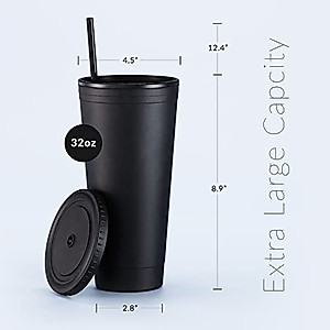 Maars Acrylic Travel Tumbler with Lid and Straw | 32oz Premium Insulated Double Wall XL Plastic Reusable Cups - Clear/Matte Assorted, 4 Pack