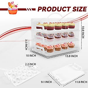 LEPump Cupcake Carrier, 3-Tiers Cupcake Containers, Holds 36 Cupcakes or 3 Large Cakes, Cupcake Holder, Cupcake Box with Lid and Handle (White, Basic)