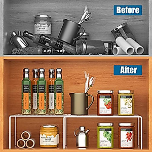 GEDLIRE Kitchen Cabinet Expandable Shelf Organizers Set of 2, Adjustable Metal Wire Pantry Storage Shelves, Plate Dish Organizer Rack for Cabinets, Cupboard, Counter, Freezer, Countertop, White