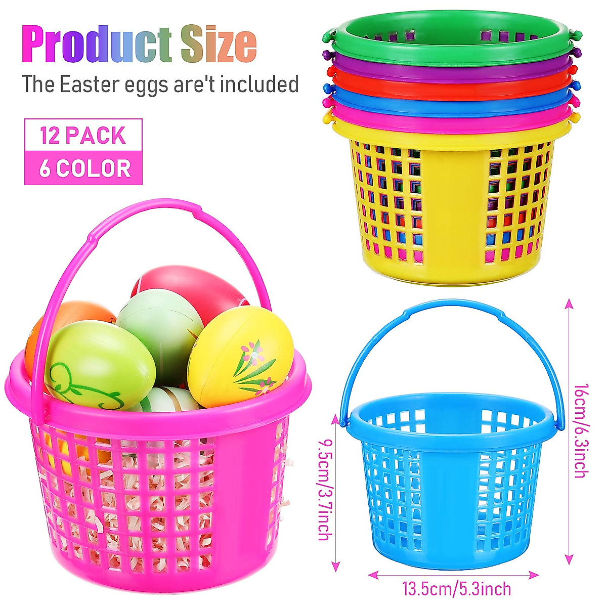 Jetec Easter Eggs Basket Multi-color Easter Plastic Basket Easter Hunt Basket for Easter Egg Hunts Goodies Party Favor Supplies (12, 13.5 x 9.5 cm/ 5.3 x 3.7 Inch)