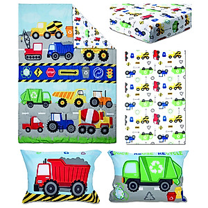 The Fun House Toddler 4pc Contruction Area Bed Set, Multicolor