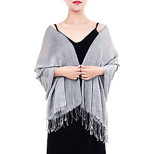 WILLBOND Womens Shawl Chiffon Bridal Evening Soft Wrap Scarf, Chiffon Scarf Ribbon Scarf Satin Scarf for Evening Dresses(L,Gray)