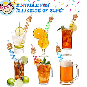 24 Pieces Bear Party Favor Bear Party Straws Reusable Bear Straws Kids Bear Drinking Straw for Bear Baby Shower Birthday Party Supplies with 2 Cleaning Brushes