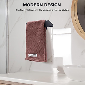 Wall Mount Towel Holder Self Adhesive Towel Rack 304 Stainless Steel Stick on Hand Towel Stand 8 Inch Heavy Duty Towel Hanger for Bathroom No Drilling Towel Bar Hardware Brushed Black 1 PCS