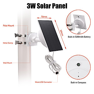 Zivif 3W Solar Panel Compatible with Blink Outdoor (3rd Gen) & Blink XT2/XT Camera, IP66 Waterproof Solar Panel Charger with 9.84ft Power Cable, USB Solar Panel Built-in Battery & Rubber Plug