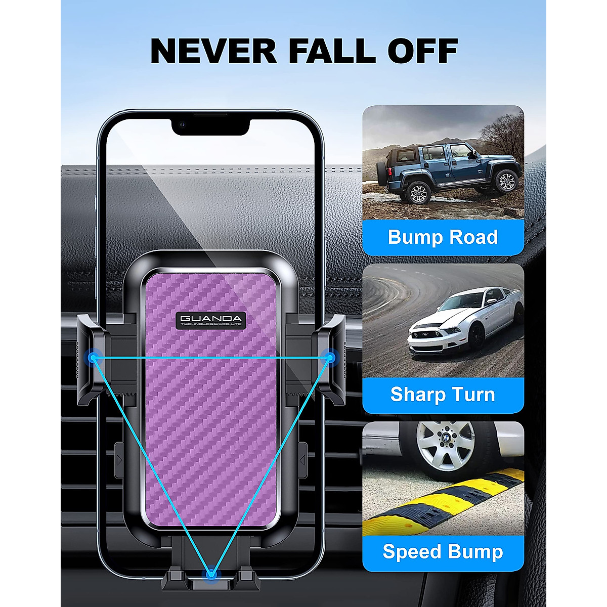 GUANDA TECHNOLOGIES CO., LTD. Car Phone Holder with Strong Suction Cup and Car Phone Mount Vent Clip