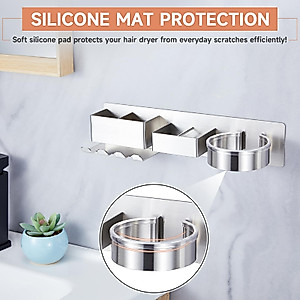 Hair Dryer Holder Wall Mounted, Blow Dryer Holder, Stainless Steel Hair Dryer and Straightener Holder, Hair Tool Organizer for Hair Dryer, Curling Iron Holder, Adhesive Hairdryer Holder for Bathroom