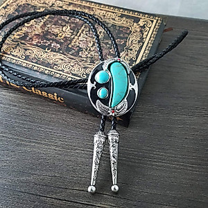 QUKE Native American Indian Ivory Shape Turquoise Stone Bolo Tie Vintage Necktie