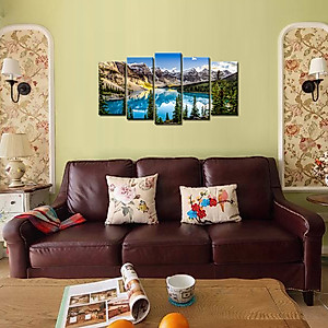 KREATIVE ARTS - 5 Pieces Canvas Prints Wall Art Canada Moraine Lake And Rocky Mountain Landscape Pictures Modern Canvas Painting Giclee Artwork For Home Decoration (Medium Size 40x24inch)