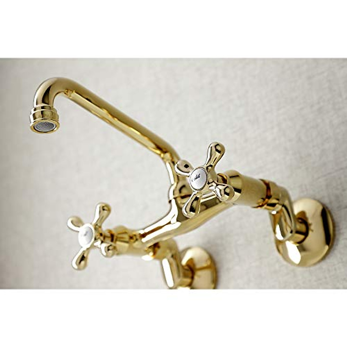 Kingston Brass KS213PB Victorian Two Handle Wall Mount Kitchen Faucet, 7-Inch, Polished Brass