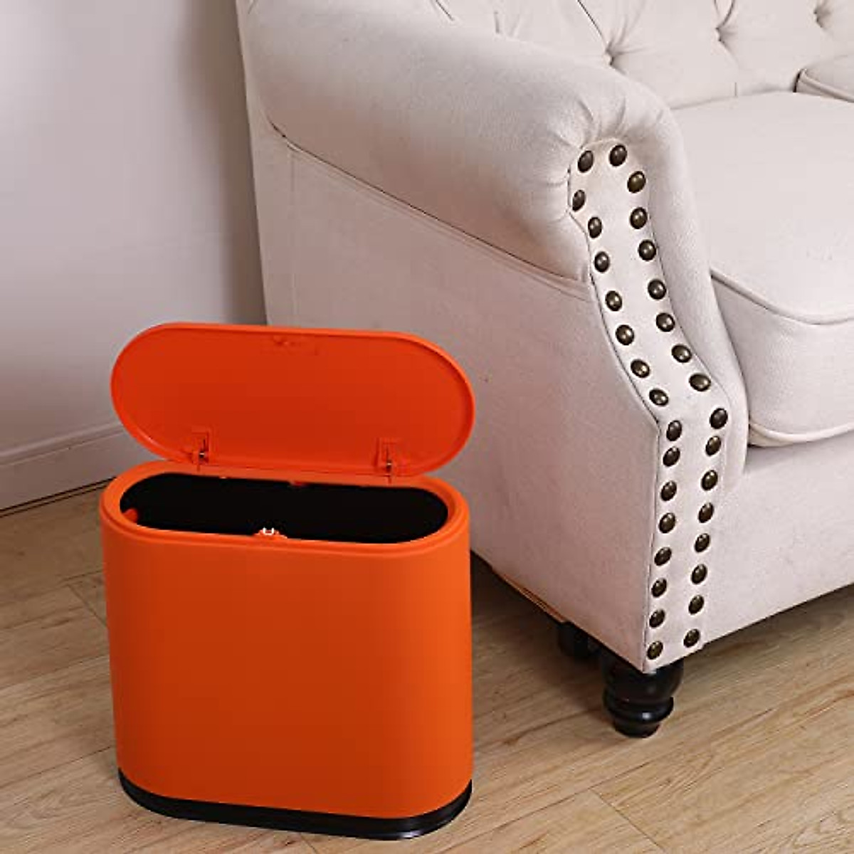 Sooyee 2.4 Gallon Slim Smart Trash Can, Orange, Plastic