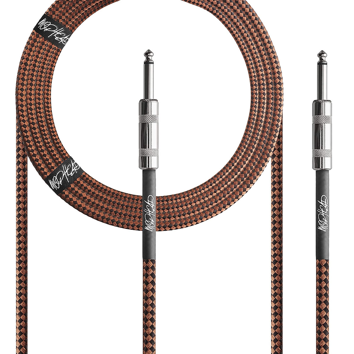 Mophead 15-Foot Guitar Instrument Cable - 1/4 Inch TS to 1/4 Inch TS Pro Grade Double Insulated Tweed Braided for Electric Guitar, Bass, Amp, Keyboard (Brown and Black)