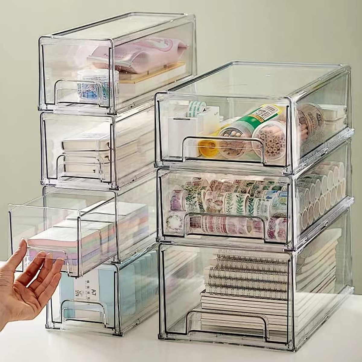 YouLike 2Pack Stackable Refrigerator  Organizer Drawer Clear Plastic Kitchen Cabinets Pantry Storage Containers Bedrooms, Bathrooms(13.5”x5”x4.5”)