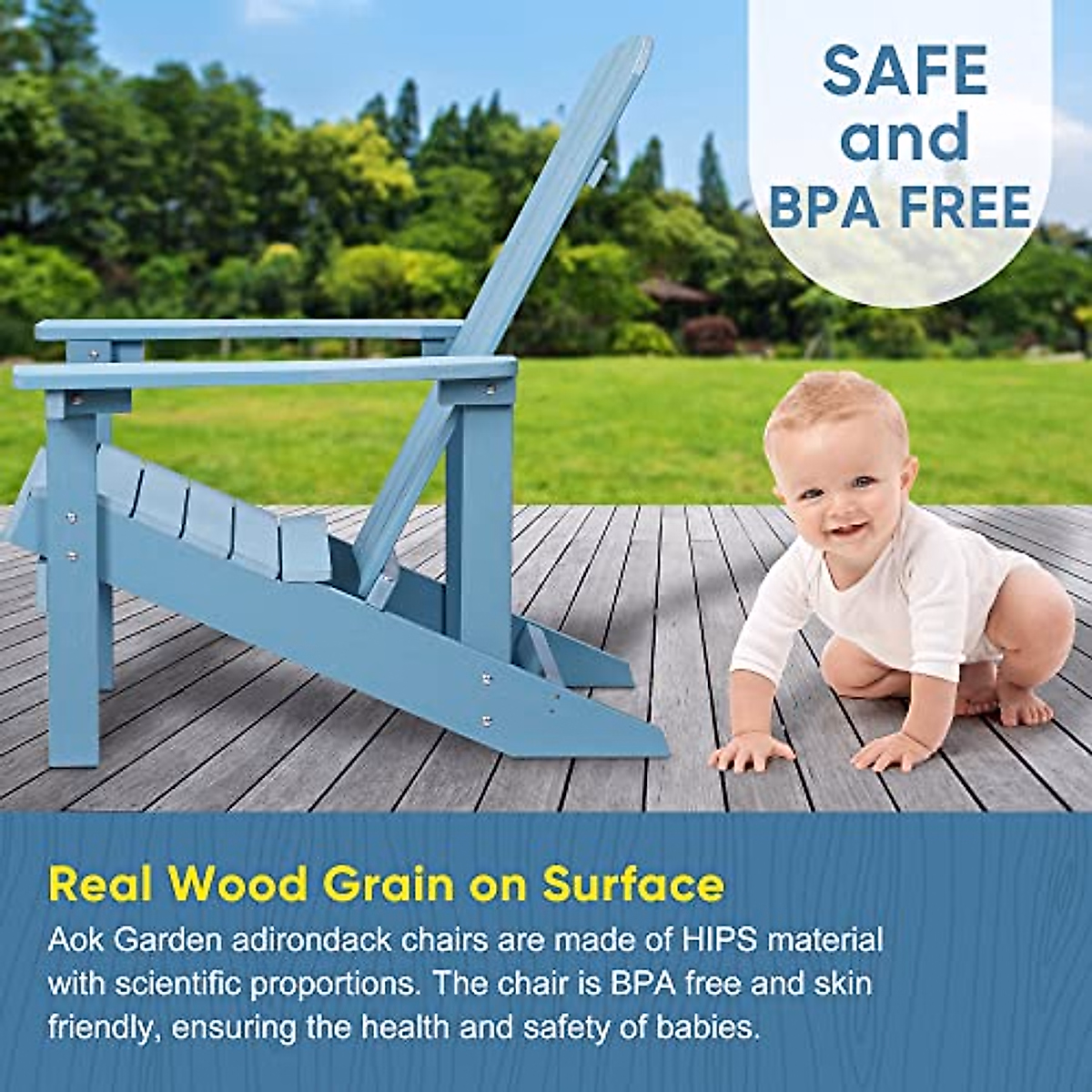 Aok Garden Adirondack Chairs Set of 6, Weather Resistant Hips Plastic Fire Pit Chairs, Modern Poly Adorondic Outside Chairs, 350 LBS Adirondack Chair for Easy Assembly, Blue