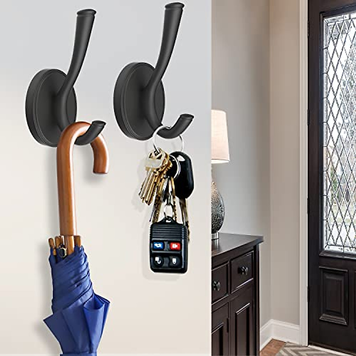 TOFIIGREM Black Wall Hooks Towel Hook, Thick Aluminum Alloy Heavy Duty Coat Hooks for Hanging Key Robe Hat Backpack, Wall Mount Hooks Bathroom Kitchen Garage Hooks(6 Pack, Matte Black)