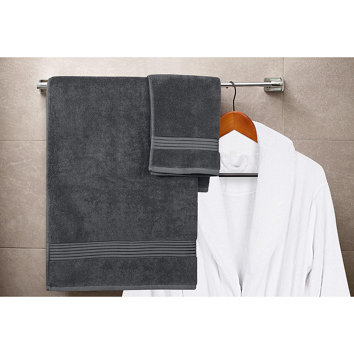 Utopia Towels 8-Piece Luxury Towel Set, 2 Bath Towels, 2 Hand Towels, and 4 Wash Cloths, 600 GSM 100% Ring Spun Cotton Highly Absorbent Towels for Bathroom, Sports, and Hotel (Grey)